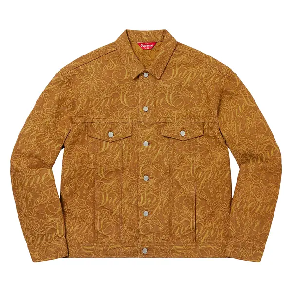 Supreme Script Jacquard Denim Trucker Jacket - Brown