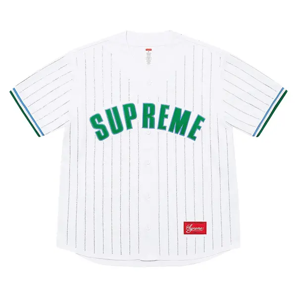 Supreme Rhinestone Stripe Baseball Jersey - White