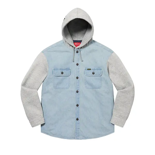 Supreme Fleece Hooded Denim Shirt - Blue