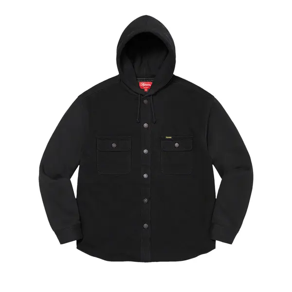 Supreme Fleece Hooded Denim Shirt - Black