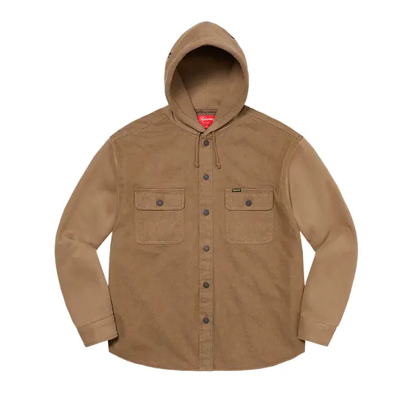 Supreme Fleece Hooded Denim Shirt - Brown