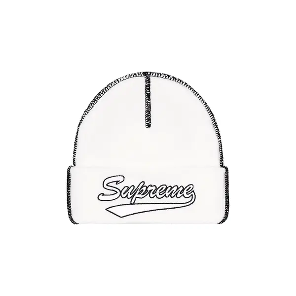 Supreme Contrast Stitch Beanie - White