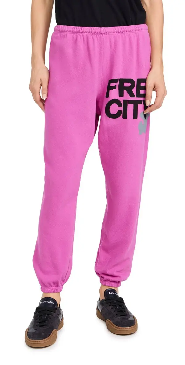 FREECITY Lightweight French Terry Sweatpants With Logo Print - Tokyo Pink/red