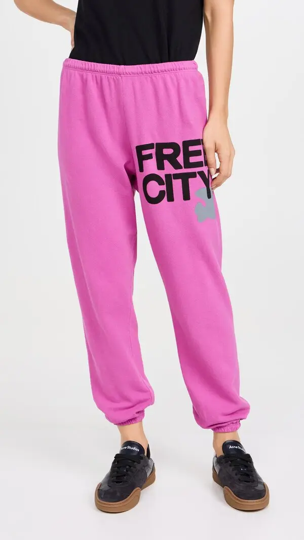 FREECITY Lightweight French Terry Sweatpants With Logo Print - Tokyo Pink/red