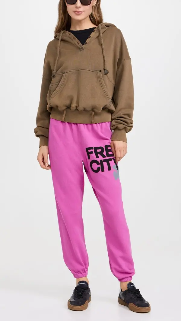 FREECITY Lightweight French Terry Sweatpants With Logo Print - Tokyo Pink/red