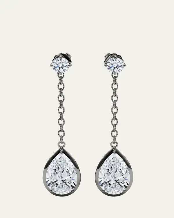 HAUTECARAT 18k Gold Link Chain Lab Grown Diamond Drop Earrings - Blackened Gold