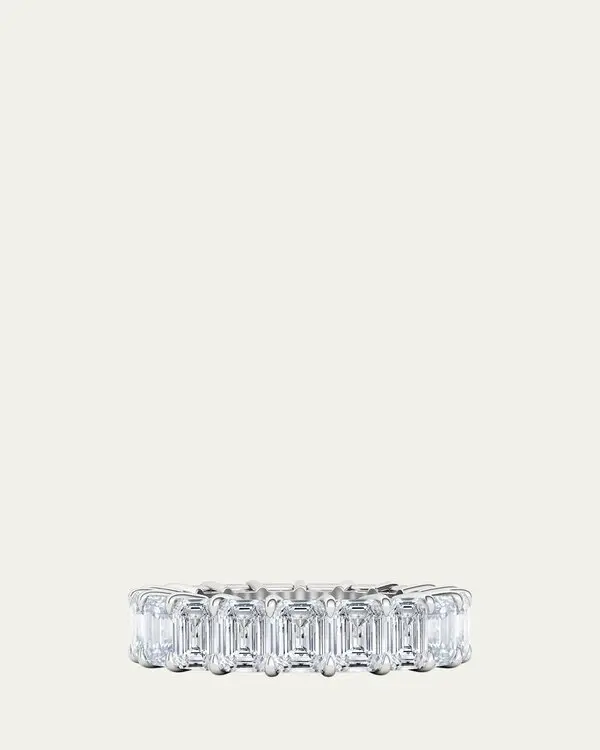 HAUTECARAT 18k Emerald Cut Lab Grown Diamond Eternity Band, 6.6tcw - White Gold