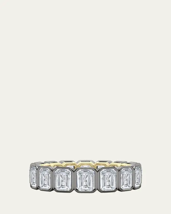 HAUTECARAT 18k Emerald Cut Lab Grown Diamond Eternity Ring - Black/yellow Gold