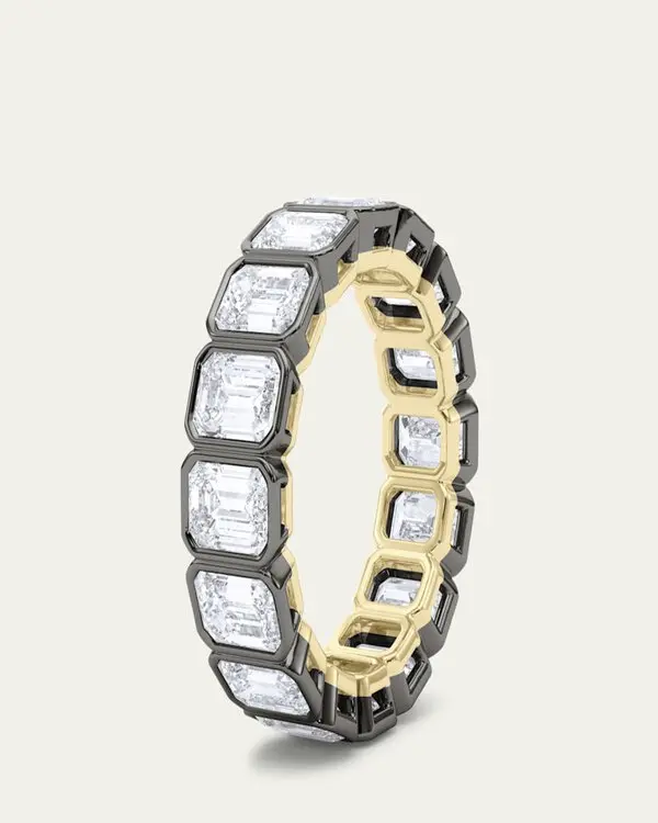 HAUTECARAT 18k Emerald Cut Lab Grown Diamond Eternity Ring - Black/yellow Gold