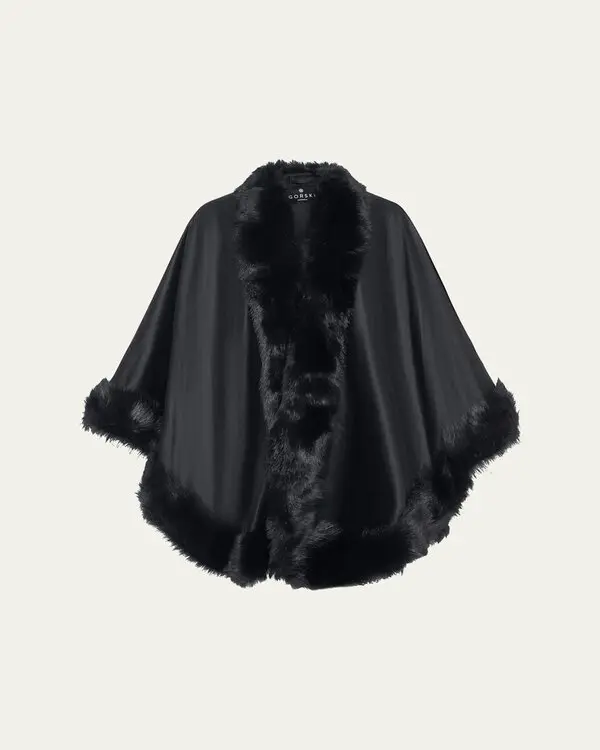 Gorski Cashmere Cape With Toscana Shearling Lamb Trim - Black
