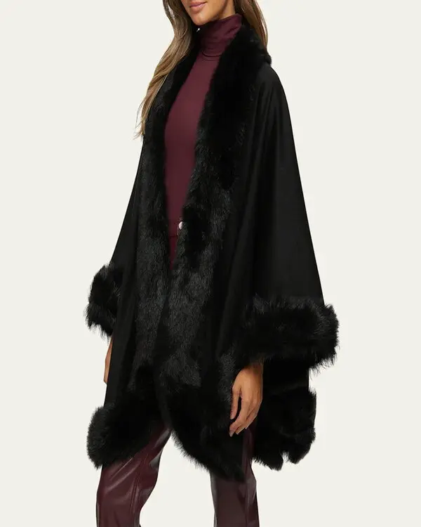 Gorski Cashmere Cape With Toscana Shearling Lamb Trim - Black