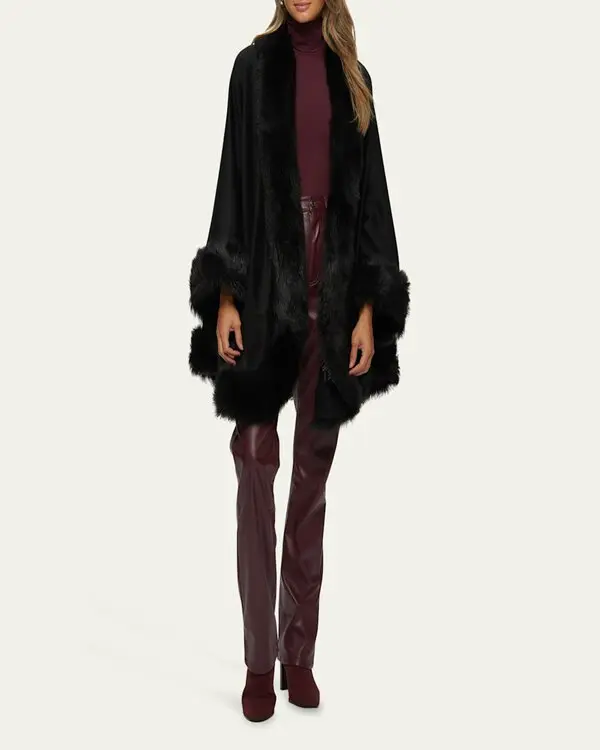 Gorski Cashmere Cape With Toscana Shearling Lamb Trim - Black