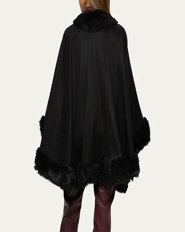 Gorski Cashmere Cape With Toscana Shearling Lamb Trim - Black