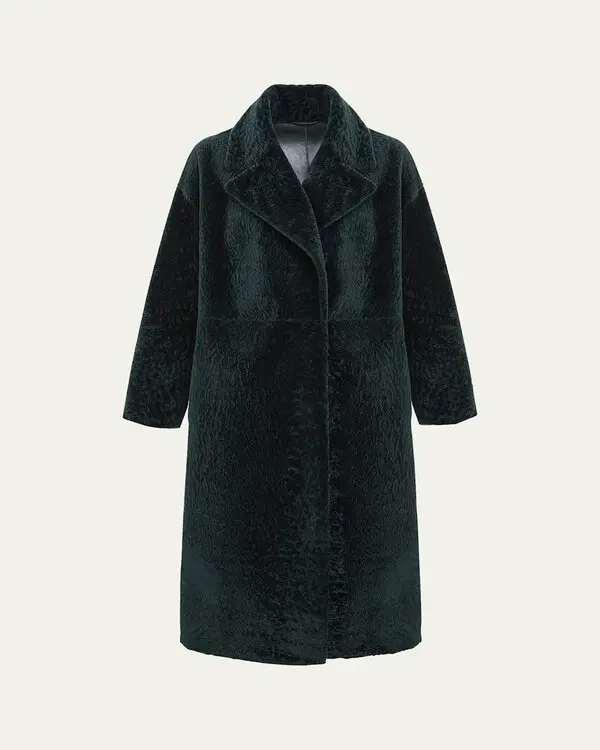 Gorski Reversible Textured Shearling Lamb Coat - Emerald/emerald