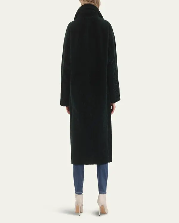Gorski Reversible Textured Shearling Lamb Coat - Emerald/emerald