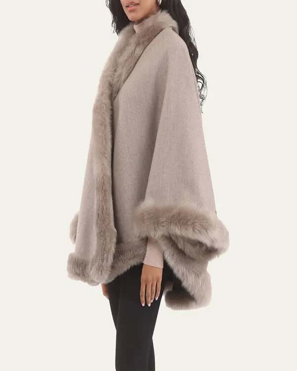 Gorski Wool And Cashmere Cape With Shearling Trim