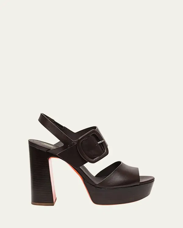 Santoni Bruxel Leather Platform Sandals - Dark Brown