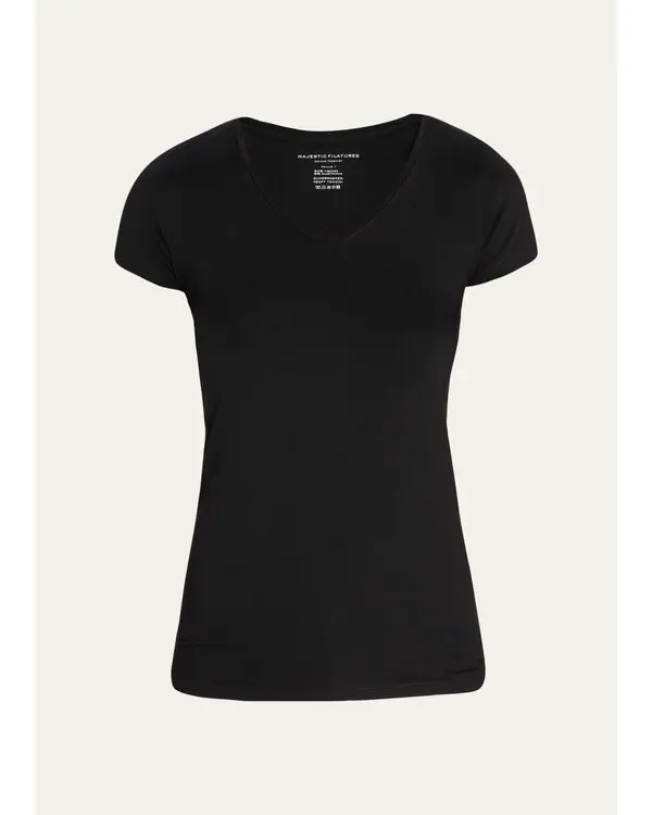 Majestic Filatures Soft Touch Short-sleeve V-neck Tee - Black