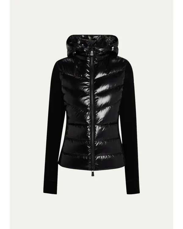 Moncler Puffer Fleece Zip-up Cardigan - Black