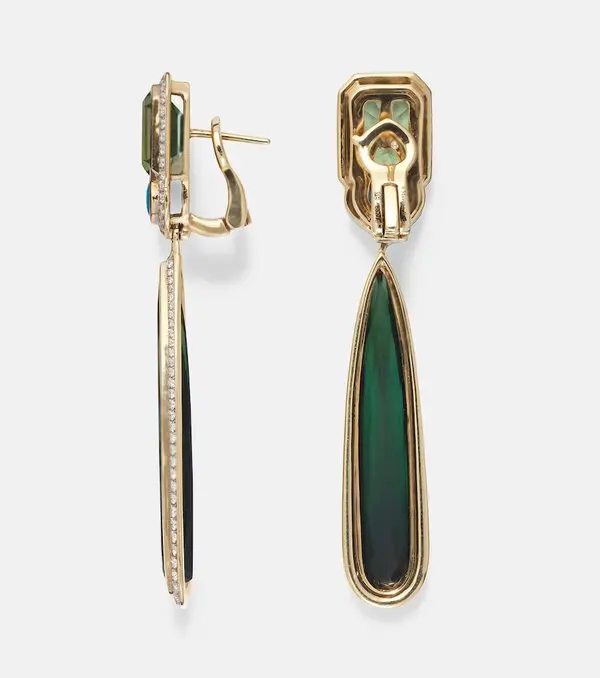 Marina B 18kt Yellow Gold Drop Earrings With Tourmaline, Turquoise, And Diamonds