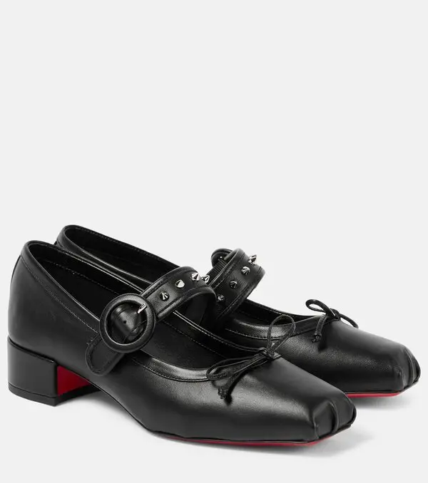 CHRISTIAN LOUBOUTIN Mamastrapita Spikes Leather Mary Jane Flats - Black