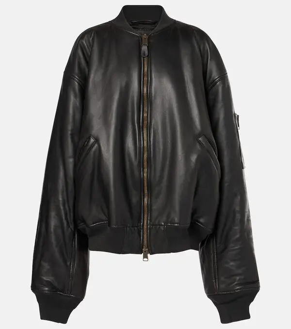 Balenciaga Leather Bomber Jacket - Black