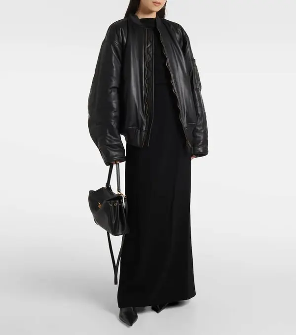 Balenciaga Leather Bomber Jacket - Black