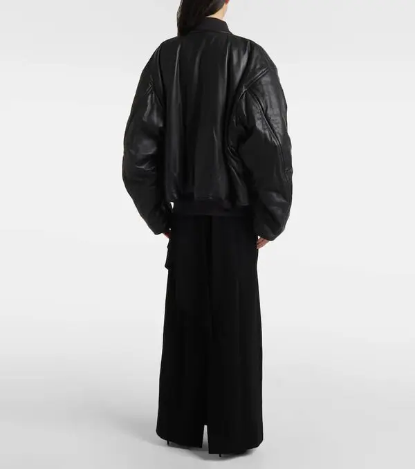 Balenciaga Leather Bomber Jacket - Black