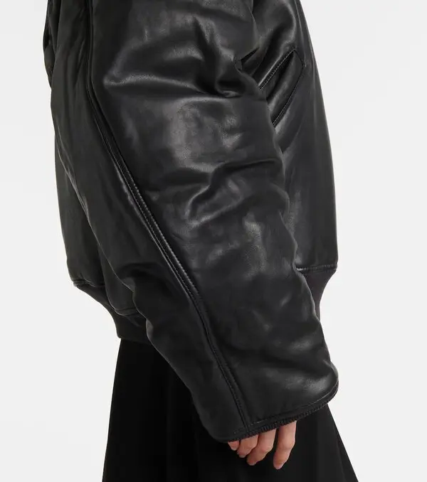 Balenciaga Leather Bomber Jacket - Black