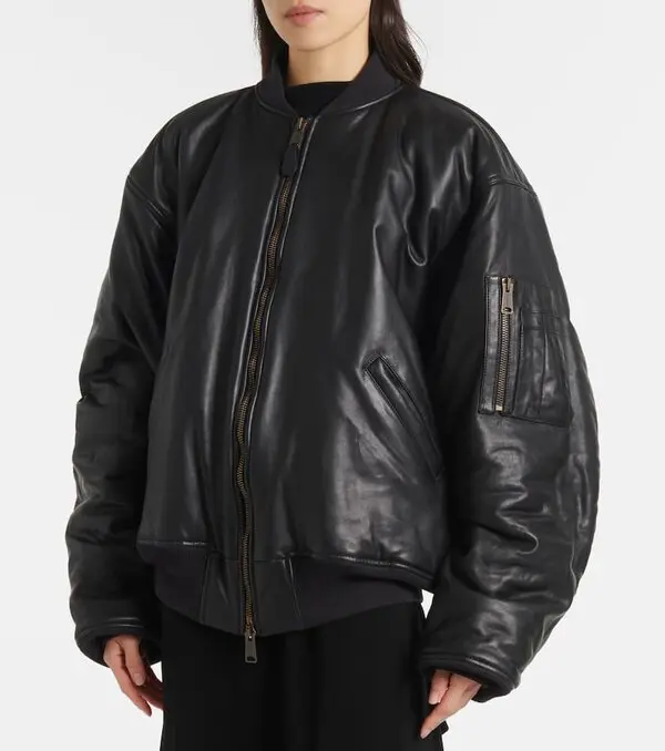Balenciaga Leather Bomber Jacket - Black