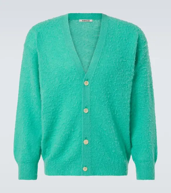 Auralee Cashmere, Wool, And Silk Cardigan In Green - 40% Off