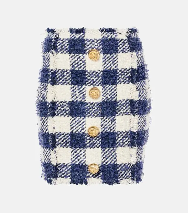 Balmain Checked High-rise Tweed Miniskirt
