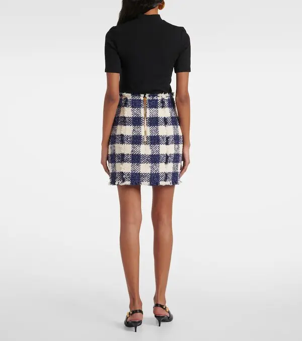 Balmain Checked High-rise Tweed Miniskirt