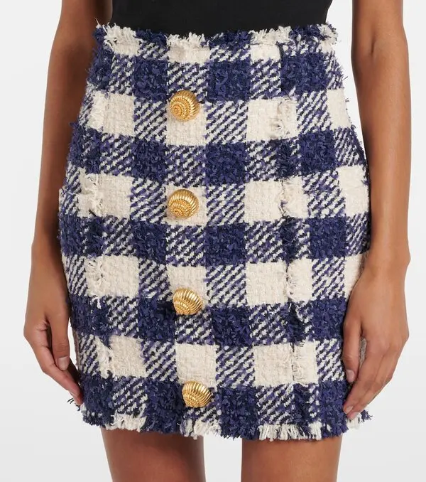 Balmain Checked High-rise Tweed Miniskirt