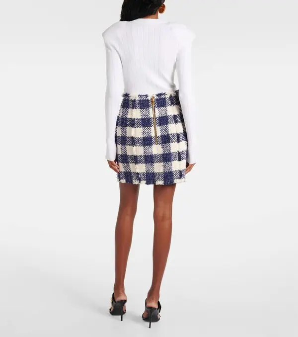 Balmain Checked High-rise Tweed Miniskirt
