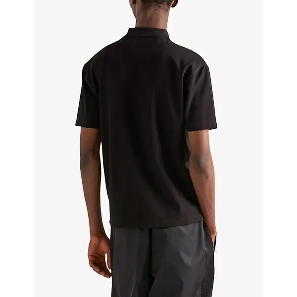 Prada Triangle-Logo Zip Polo Shirt In Black | Editorialist