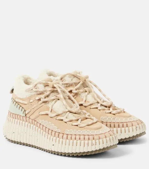 Chloé Nama Shearling-lined Suede Sneakers
