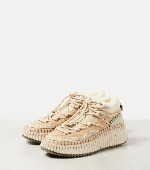 Chloé Nama Shearling-lined Suede Sneakers