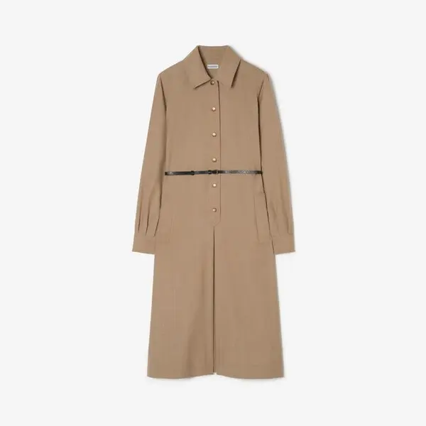 Burberry Wool Jersey Shirt Dress - Beige