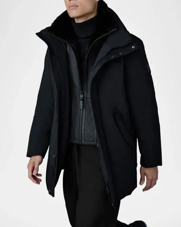 Mackage Sullivan Mid-length Down Jacket With Shearling - Black