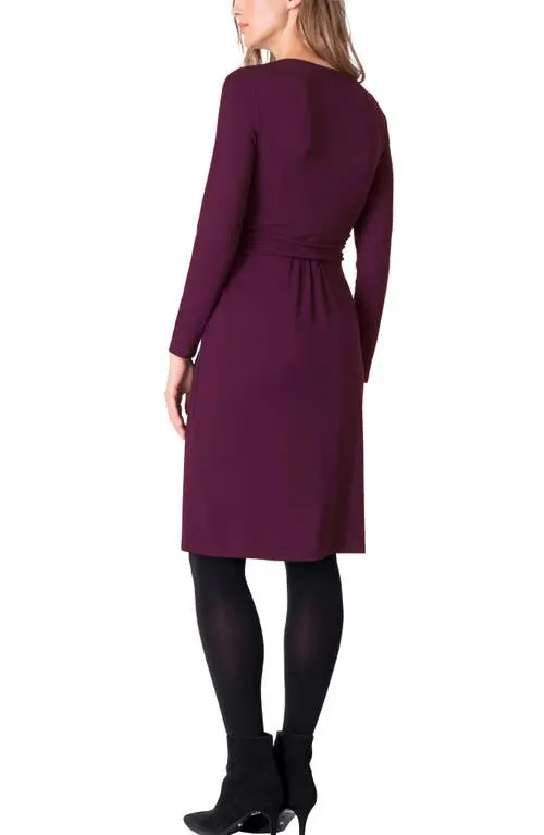 Seraphine Pleated Long Sleeve Maternity/Nursing Dress - Burgundy |  Editorialist