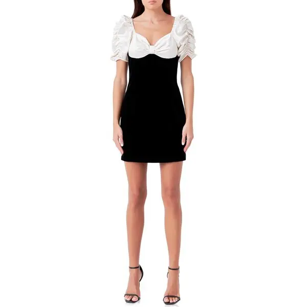 Endless Rose Satin & Velvet Minidress - Black