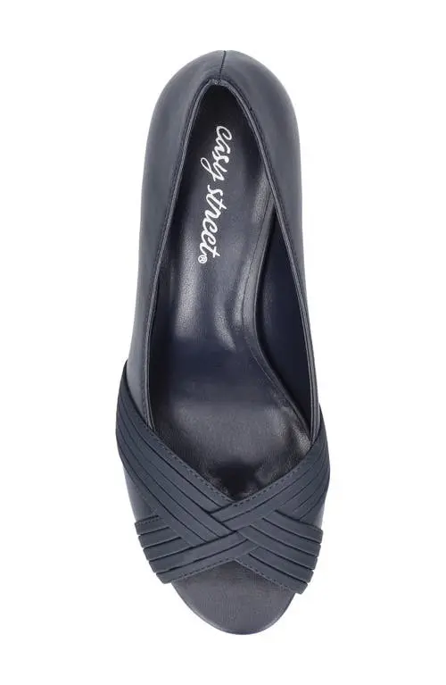 EASY WORKS BY EASY STREET Lavish Peep Toe Pumps - Navy