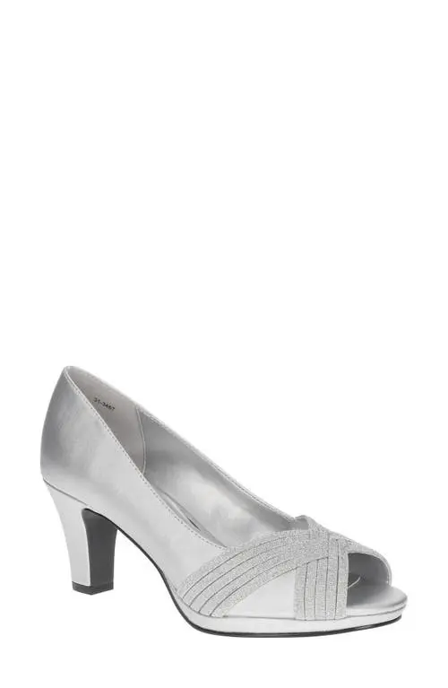 EASY WORKS BY EASY STREET Lavish Peep Toe Pumps - Silver Satin