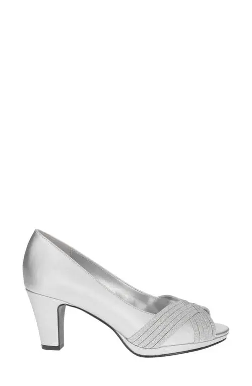 EASY WORKS BY EASY STREET Lavish Peep Toe Pumps - Silver Satin