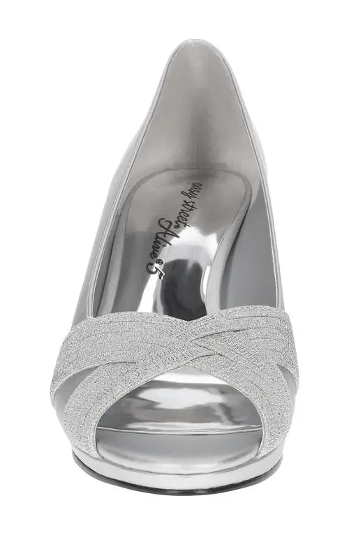 EASY WORKS BY EASY STREET Lavish Peep Toe Pumps - Silver Satin