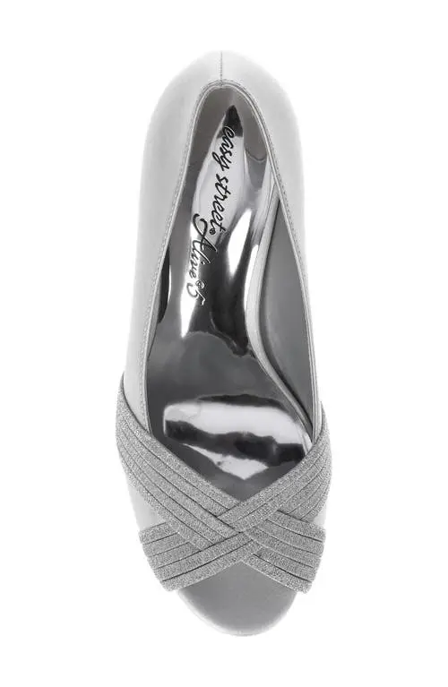 EASY WORKS BY EASY STREET Lavish Peep Toe Pumps - Silver Satin