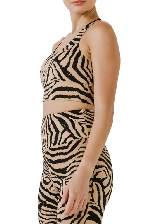 GREY LAB Animal Print Crop Tank - Beige/ Black