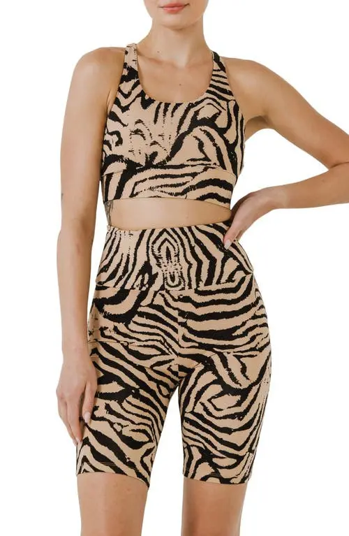GREY LAB Animal Print Crop Tank - Beige/ Black