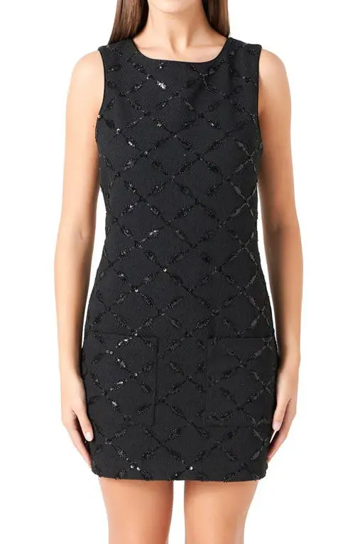 Endless Rose Sequin Sleeveless Tweed Mini Sheath Dress
